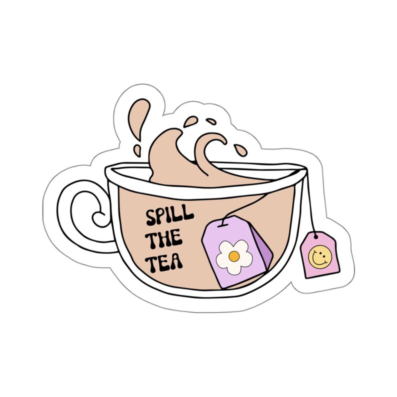 Tea Cup Spill the Tea Stickers Gossip Tea Bag Decals, Trendy Laptop ...