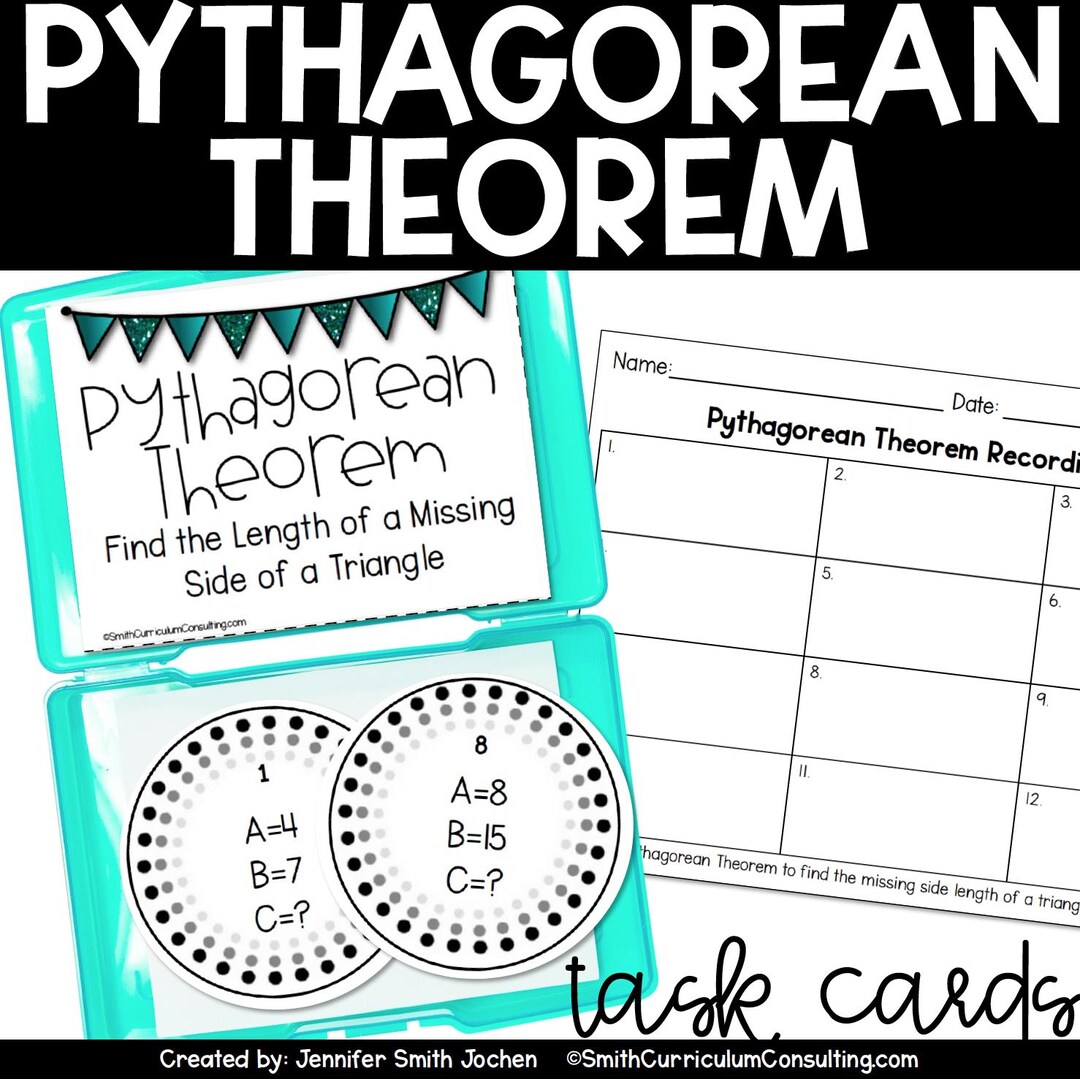 Pythagorean Theorem Task Cards Find the Length of the Missing Side TEKS ...