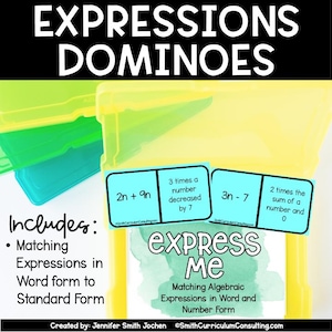 Expressions Dominoes Matching Algebraic Expressions TEKS 6.7a 6.7b ...