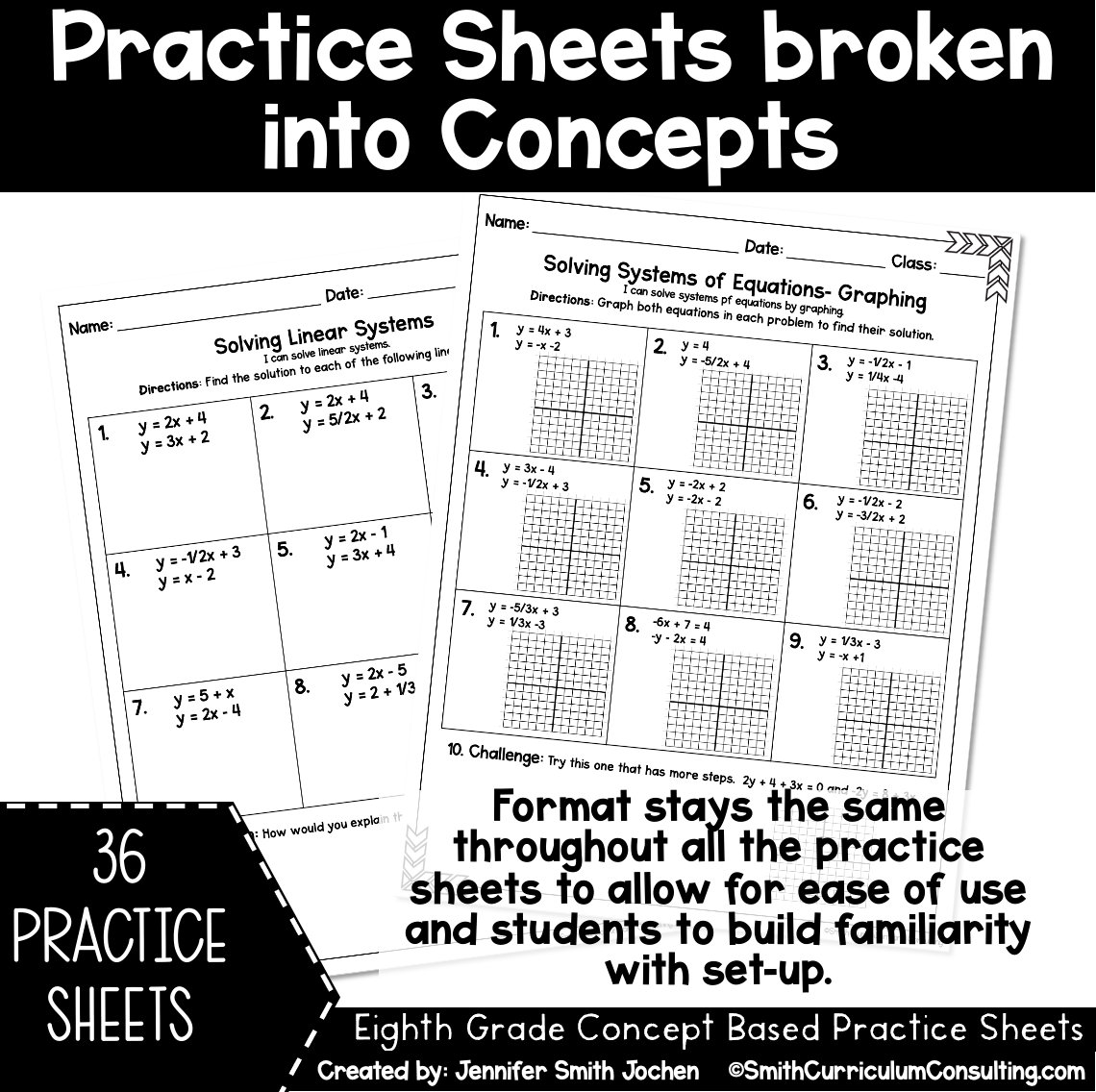 8th Grade Math Homework Sheets: Full Year Practice (digital Download ...