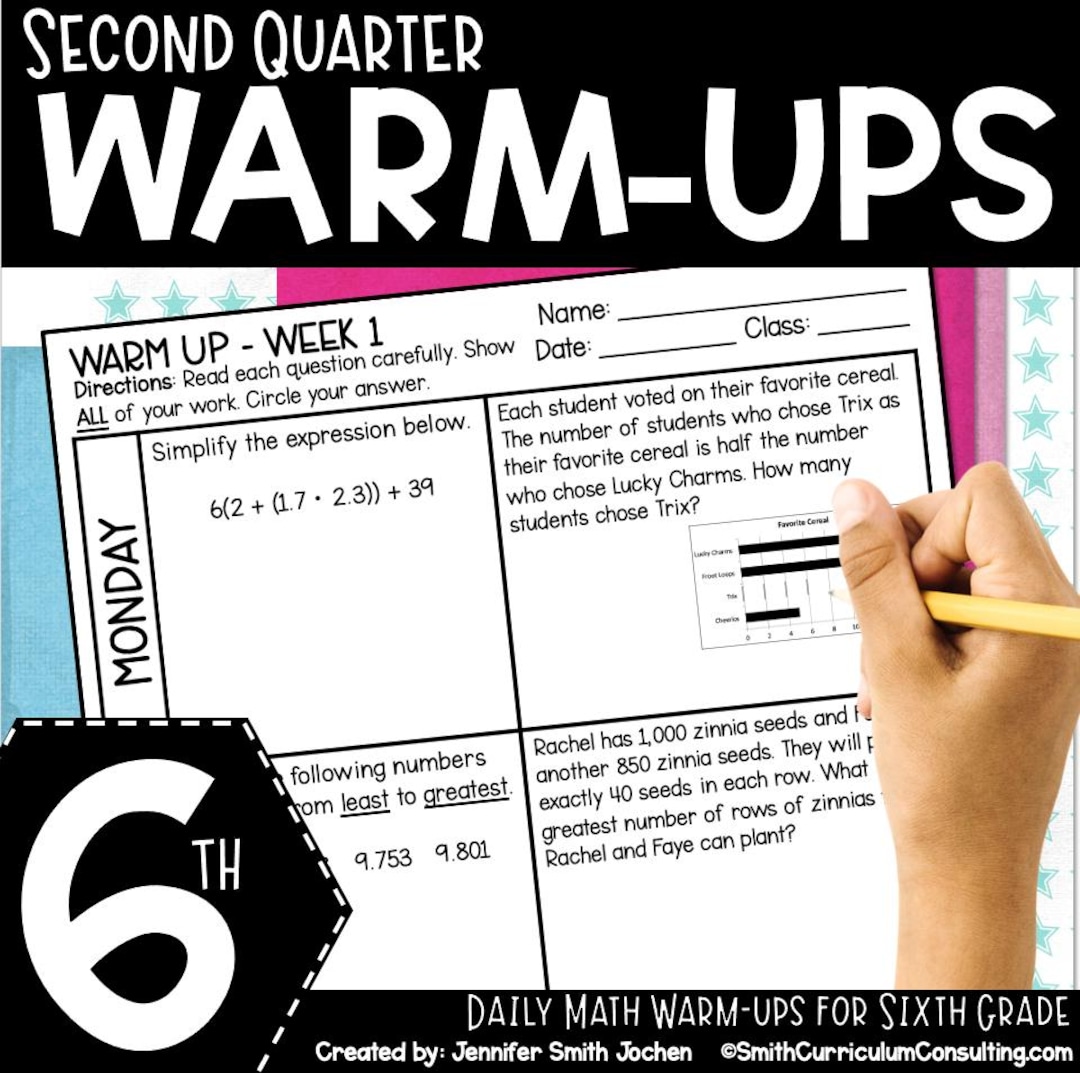 6th Grade Math Warm Ups - Second Quarter - Daily Bell Ringers, Bellwork ...