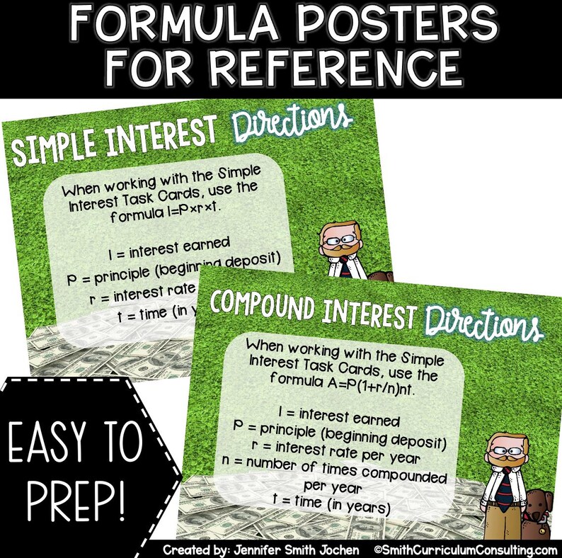 Simple and Compound Interest Task Cards TEKS 7.13e 8.12d 7th Grade 8th ...