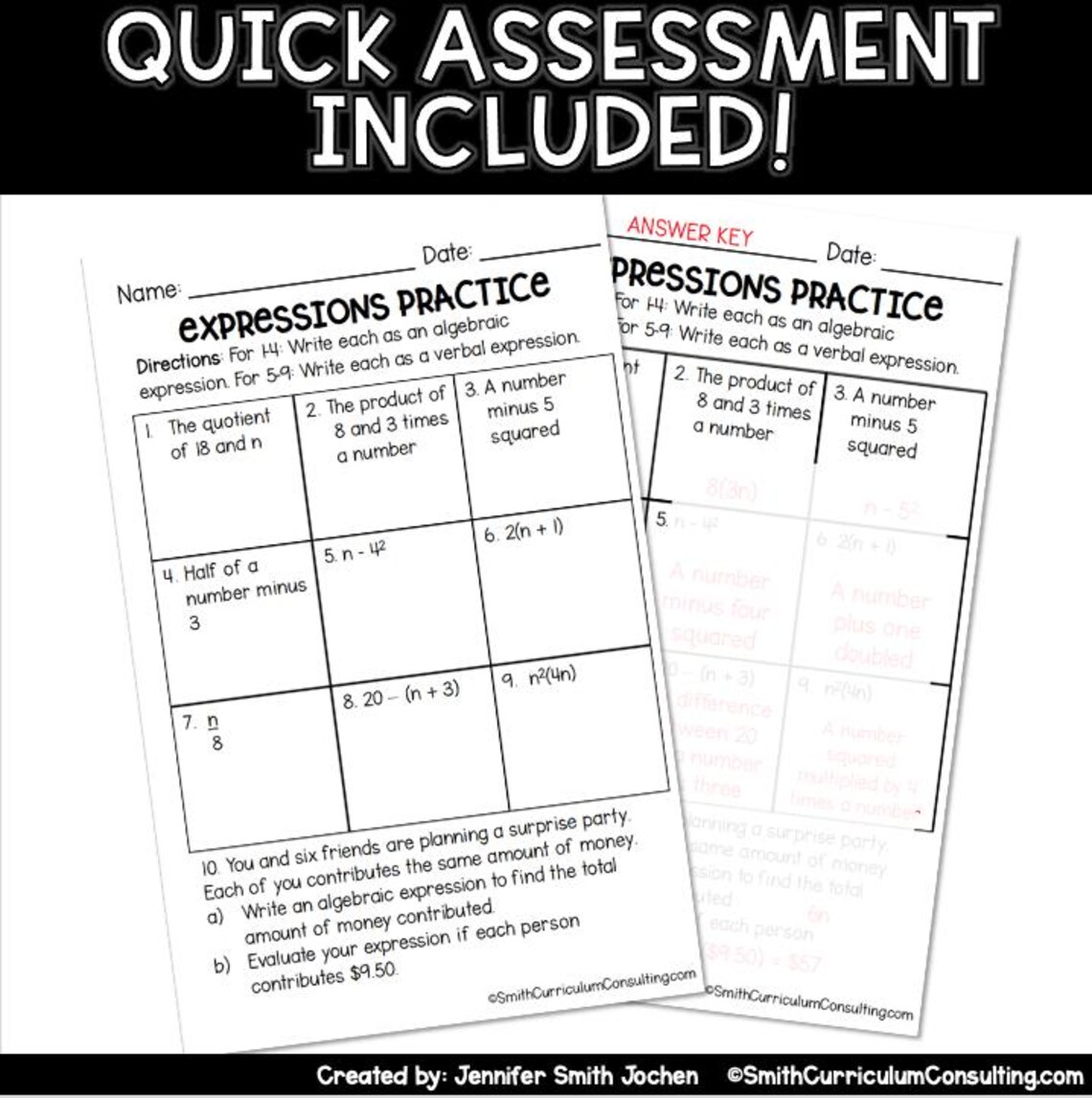 Expressions Dominoes Matching Algebraic Expressions TEKS 6.7a 6.7b ...
