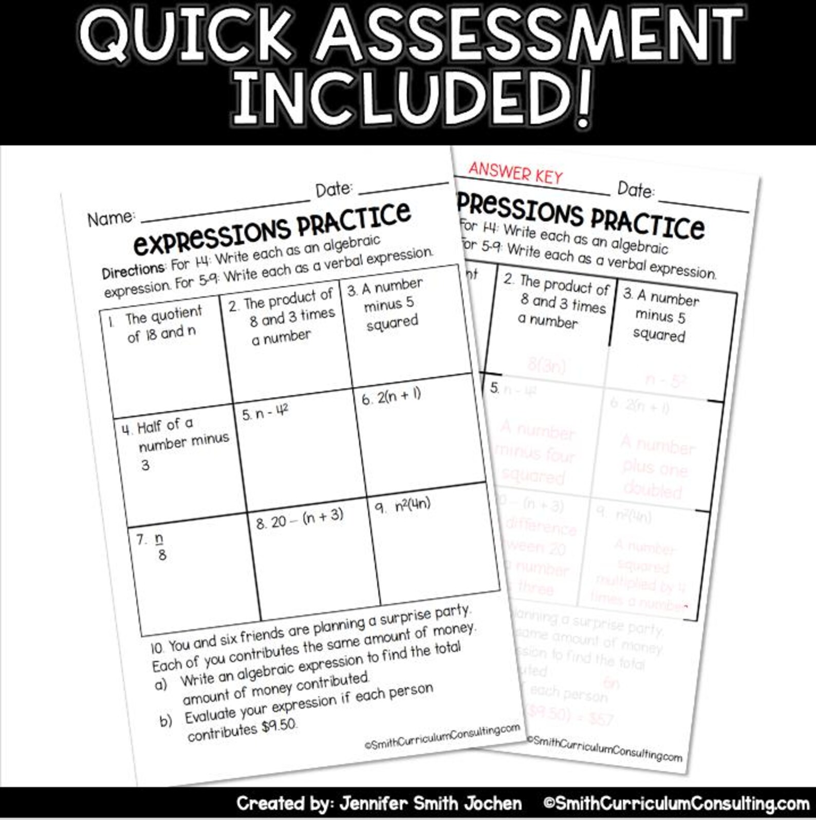 Expressions Dominoes Matching Algebraic Expressions TEKS 6.7a 6.7b ...