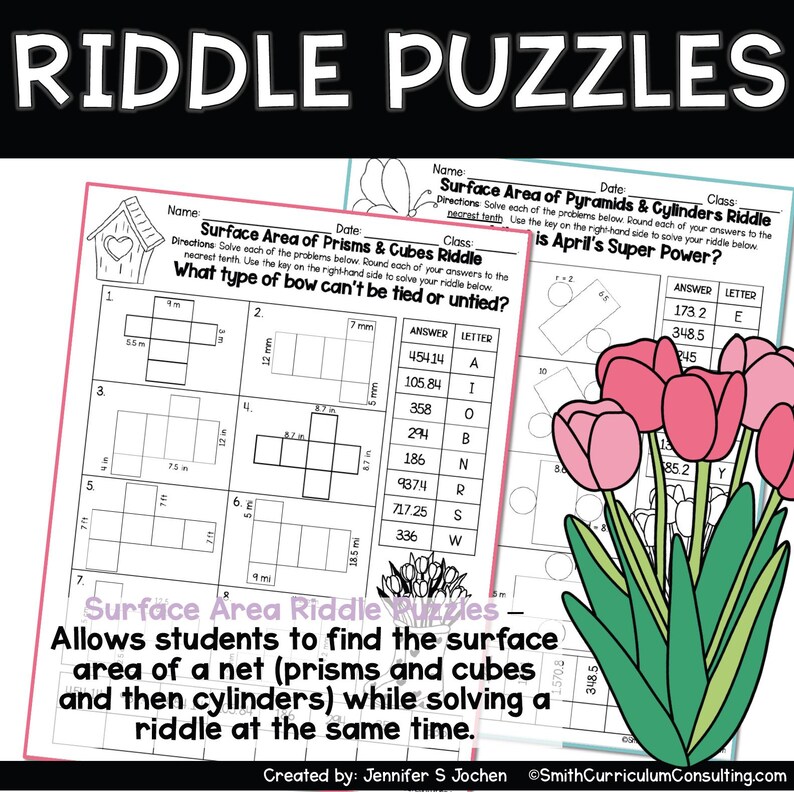 April Surface Area Practice: 6th-8th Grade Math Worksheet (printable ...