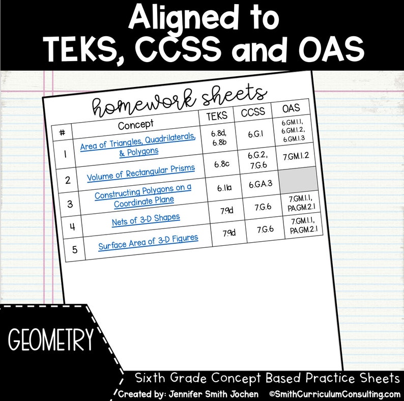 6th Grade Geometry Practice Sheets: Area, Volume, Surface Area ...