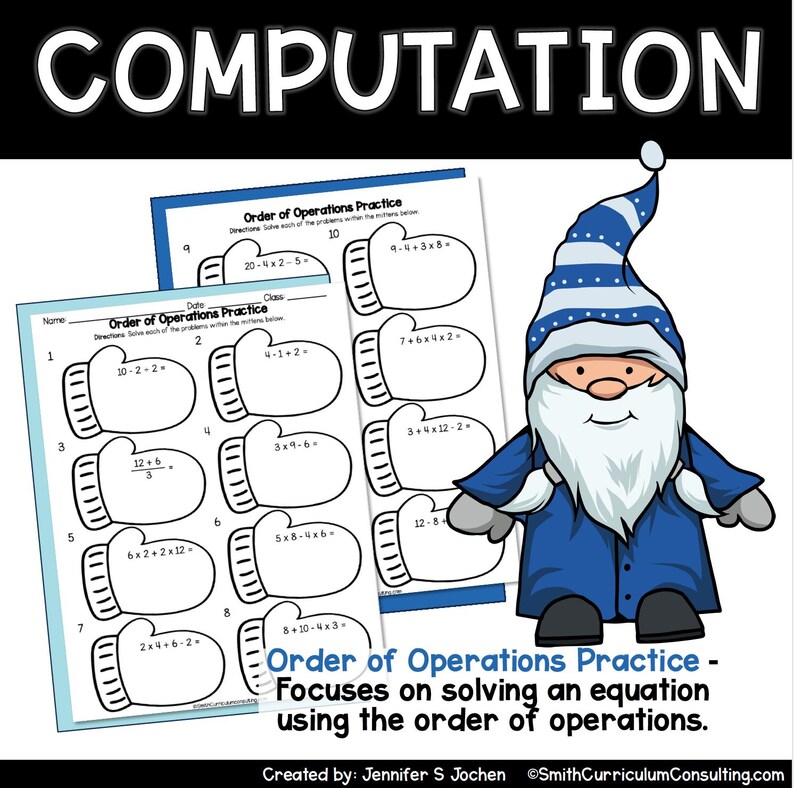 Winter Math Activity Order of Operations 4-5th Grade LOW PREP Worksheet ...