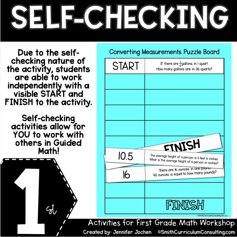 1st Grade Start to Finish Puzzles Self Checking Math Station - Math ...