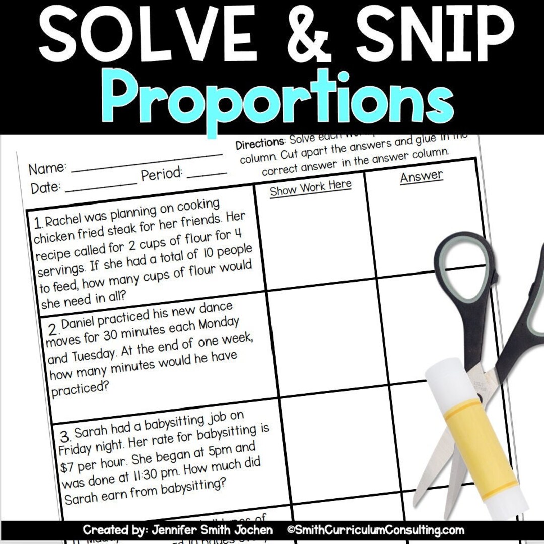 Proportions Solve and Snip Printable Math Activity Proportions Word ...