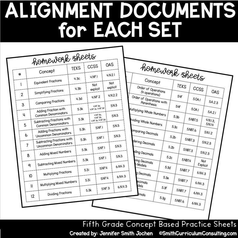 5th Grade Math Homework Sheets for Full Year Bundle Practice Assessment ...
