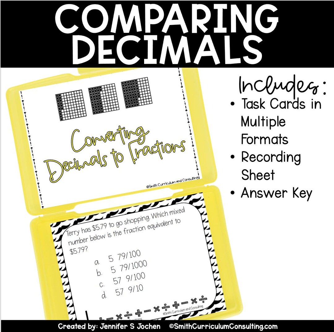 Converting Decimals to Fractions Task Cards TEKS 4.2g Math Decimal Test ...