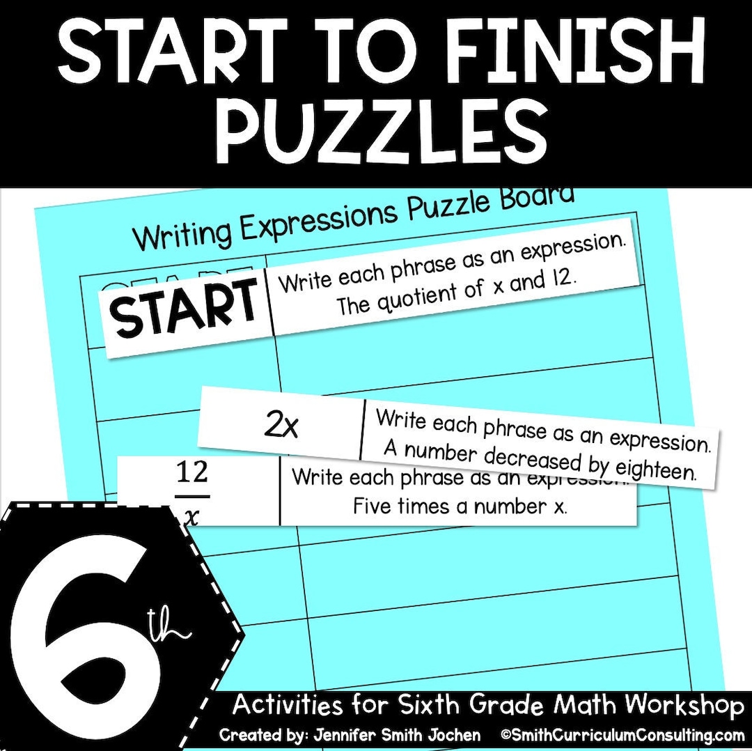 6th Grade Start to Finish Puzzles Self Checking Math Station - Math ...