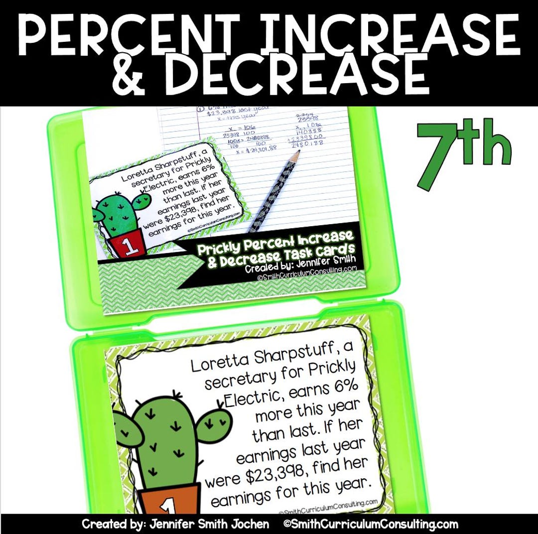 Prickly Percent Increase and Percent Decrease Task Cards TEKS 7.4d Math ...