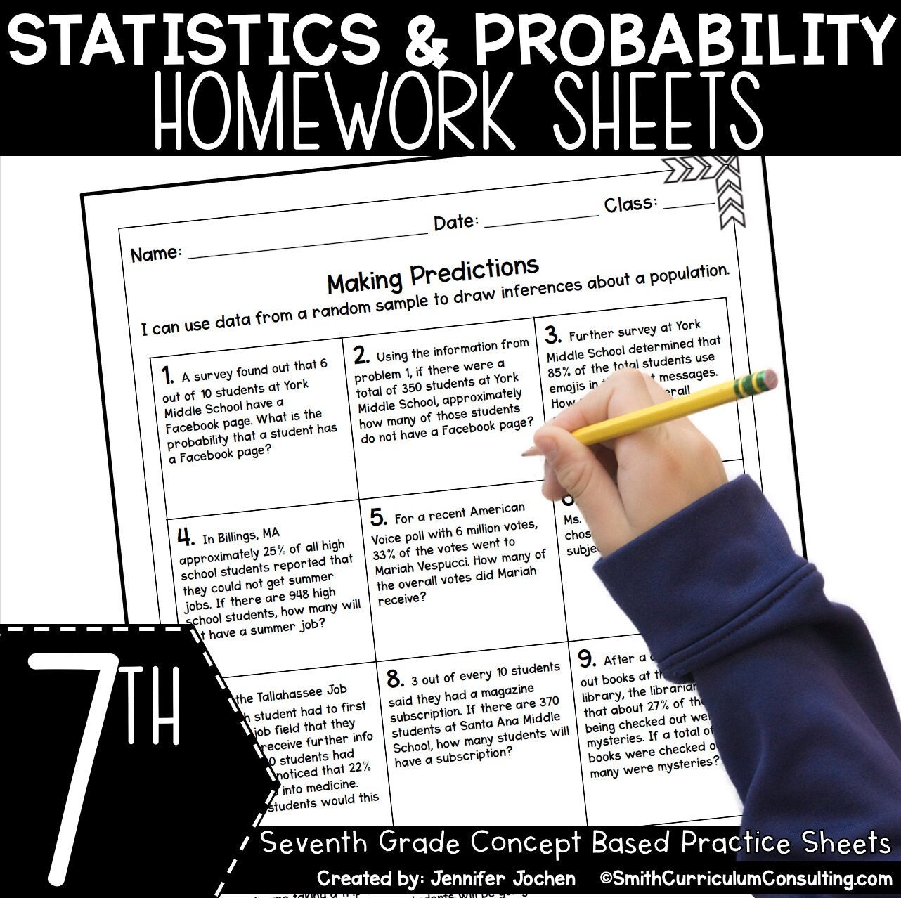 7th Grade Statistics & Probability Practice Sheets (printable) - Etsy