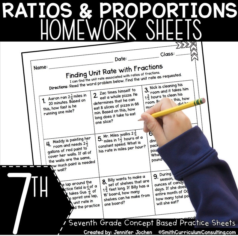 7th Grade Ratio Proportion Percent Homework Sheets - Practice Sheets ...