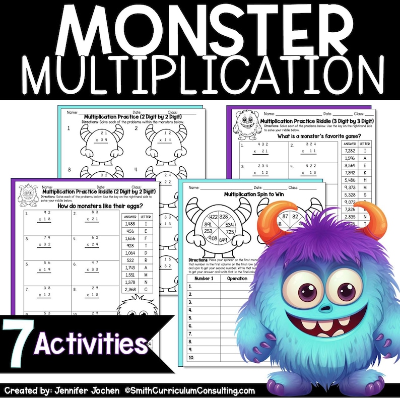 Multiplication Math Activity LOW PREP Worksheets Practice 2 Digit 3 ...
