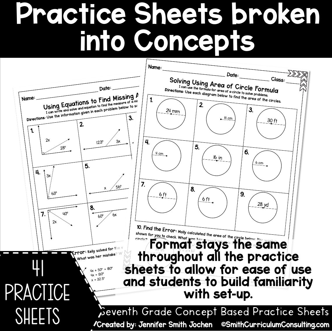 7th Grade Math Homework Sheets for Full Year Bundle Practice Assessment ...