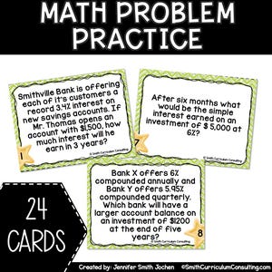 Simple and Compound Interest Task Cards TEKS 7.13e 8.12d 7th Grade 8th ...