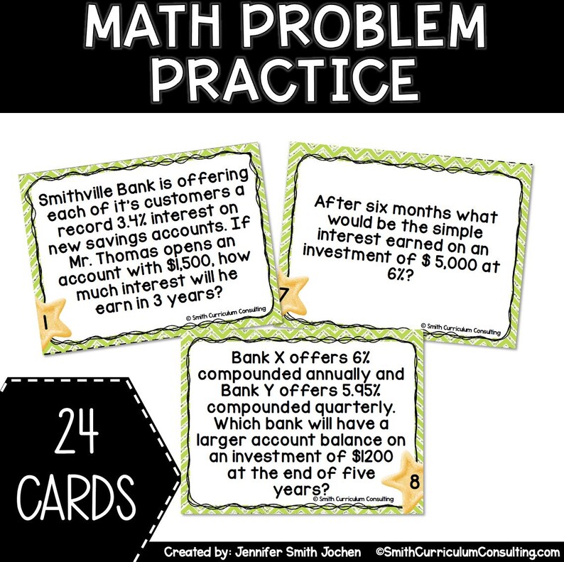 Simple and Compound Interest Task Cards TEKS 7.13e 8.12d 7th Grade 8th ...