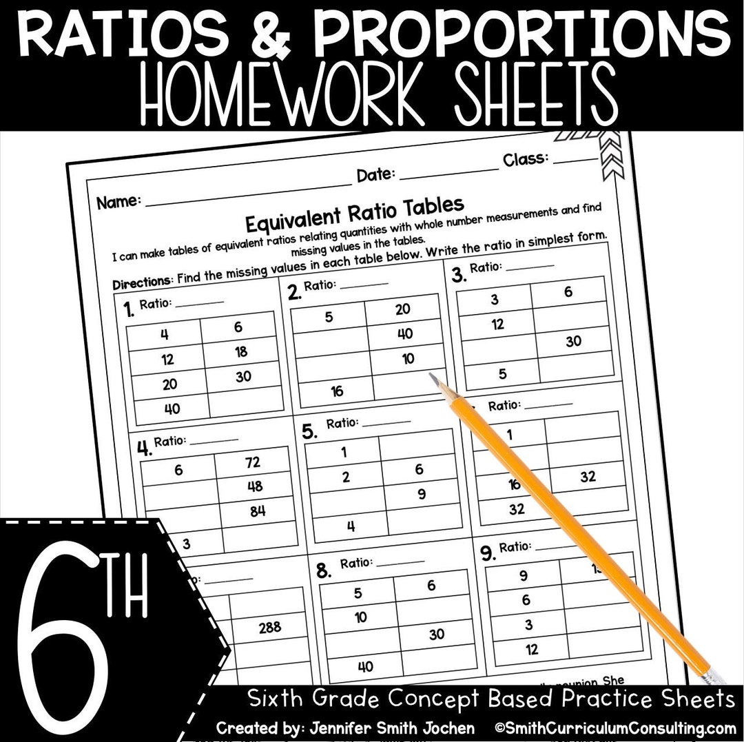 6th Grade Ratios and Proportions Homework Sheets - Practice Sheets ...