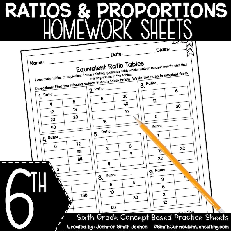 6th Grade Ratios and Proportions Homework Sheets - Practice Sheets ...