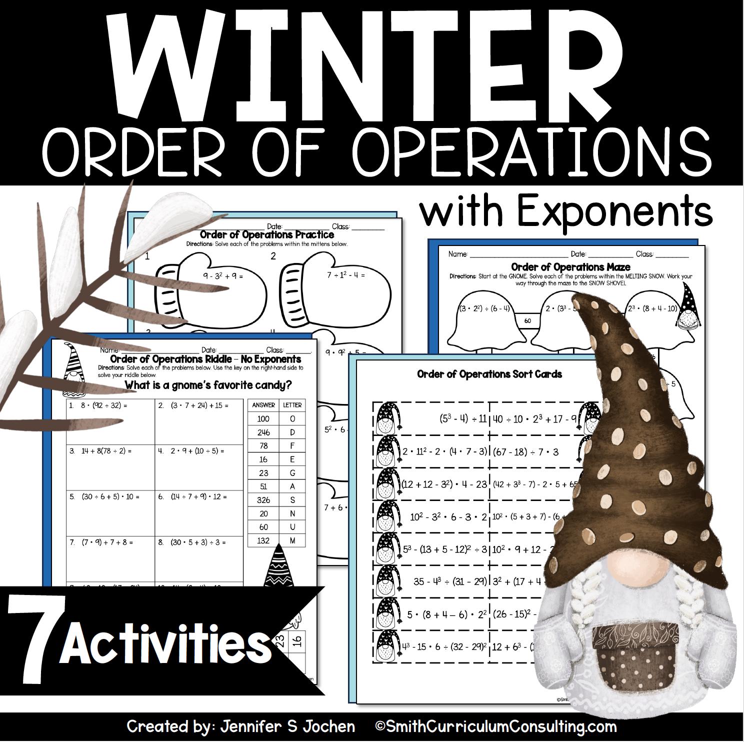 Winter Order of Operations Math: 6-8th Grade Worksheet (printable) - Etsy