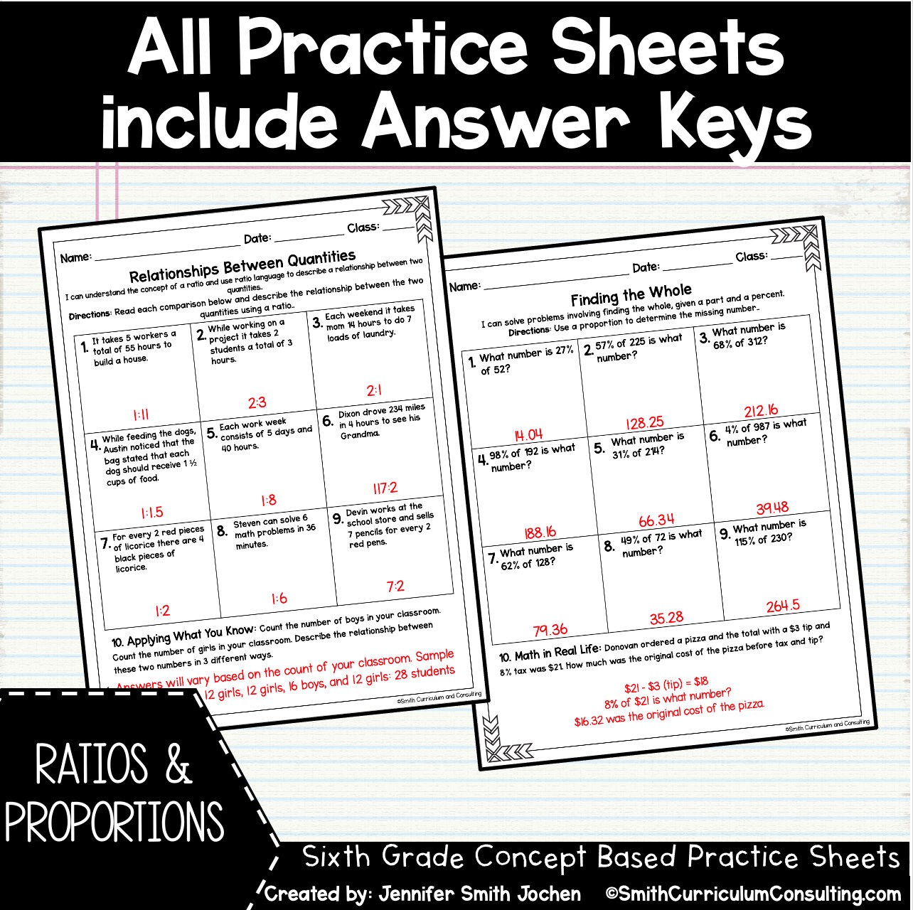 6th Grade Ratios and Proportions Homework Sheets Practice Sheets Math ...