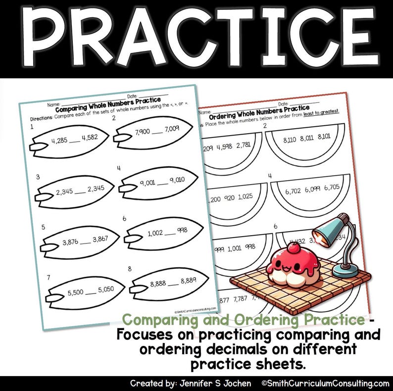 Summer Math Activity Comparing Ordering Whole Numbers 4-5th Grade LOW ...