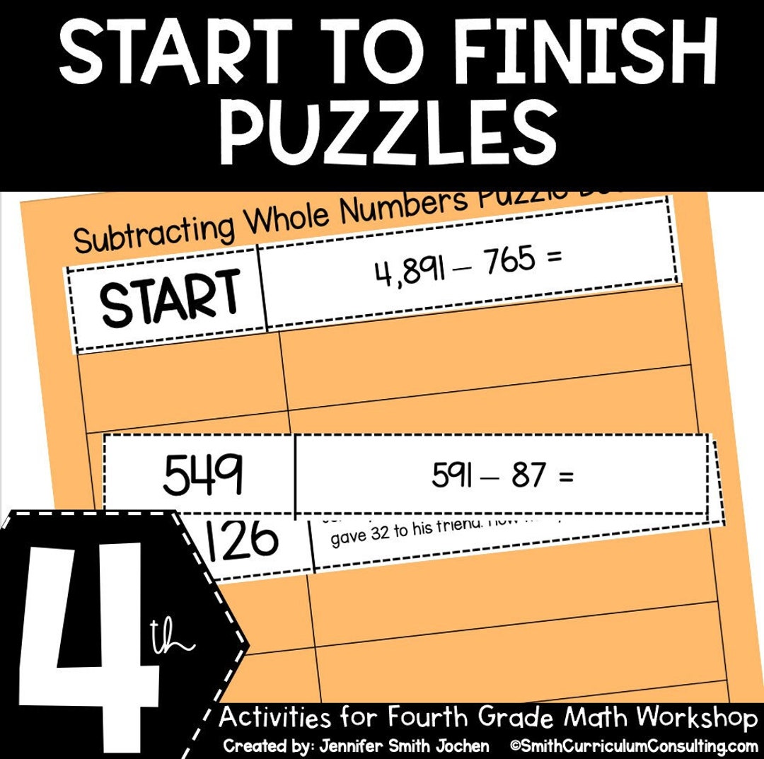 4th Grade Start to Finish Puzzles Self Checking Math Station - Math ...