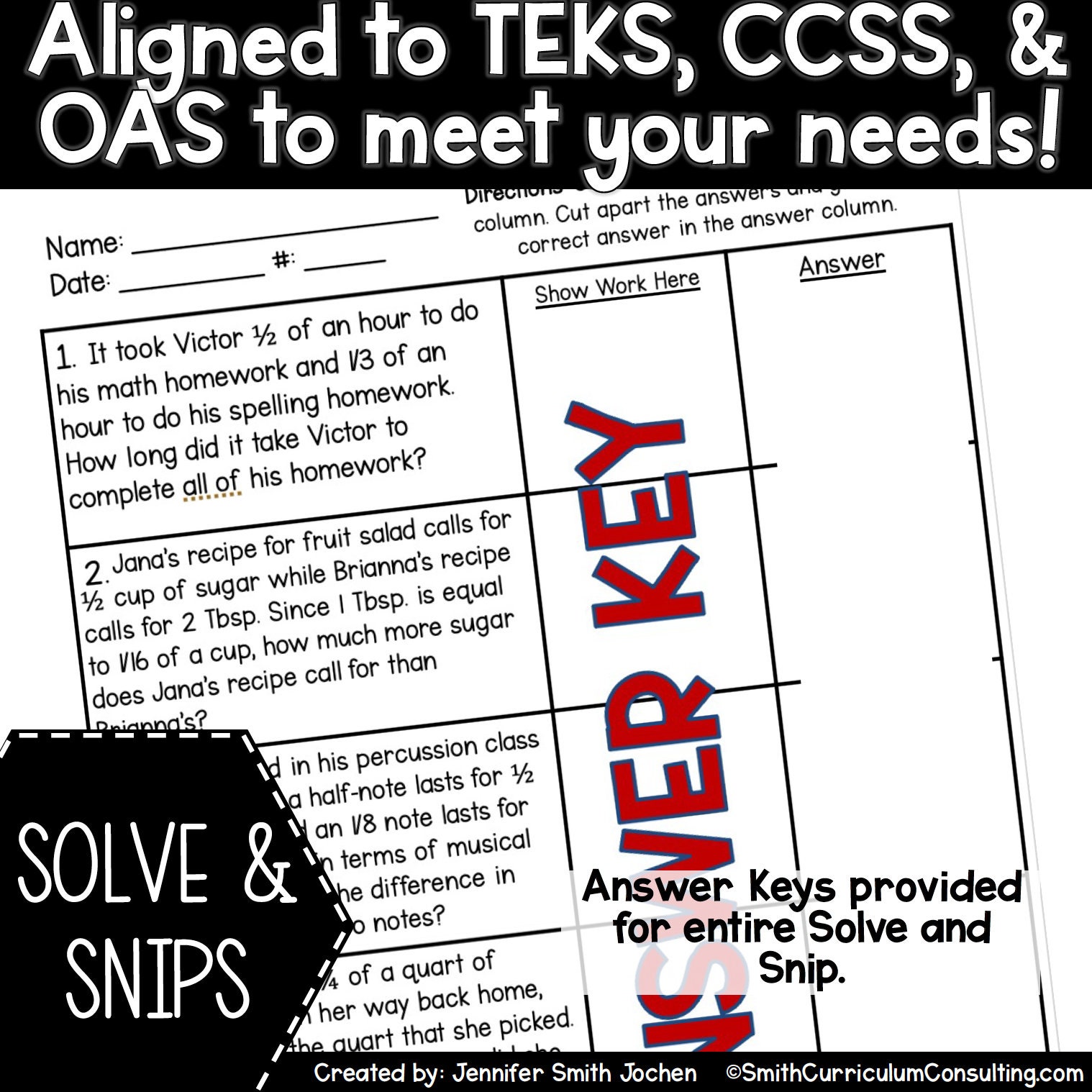 Add and Subtract Fractions Solve and Snip Printable Word Problems 5th ...