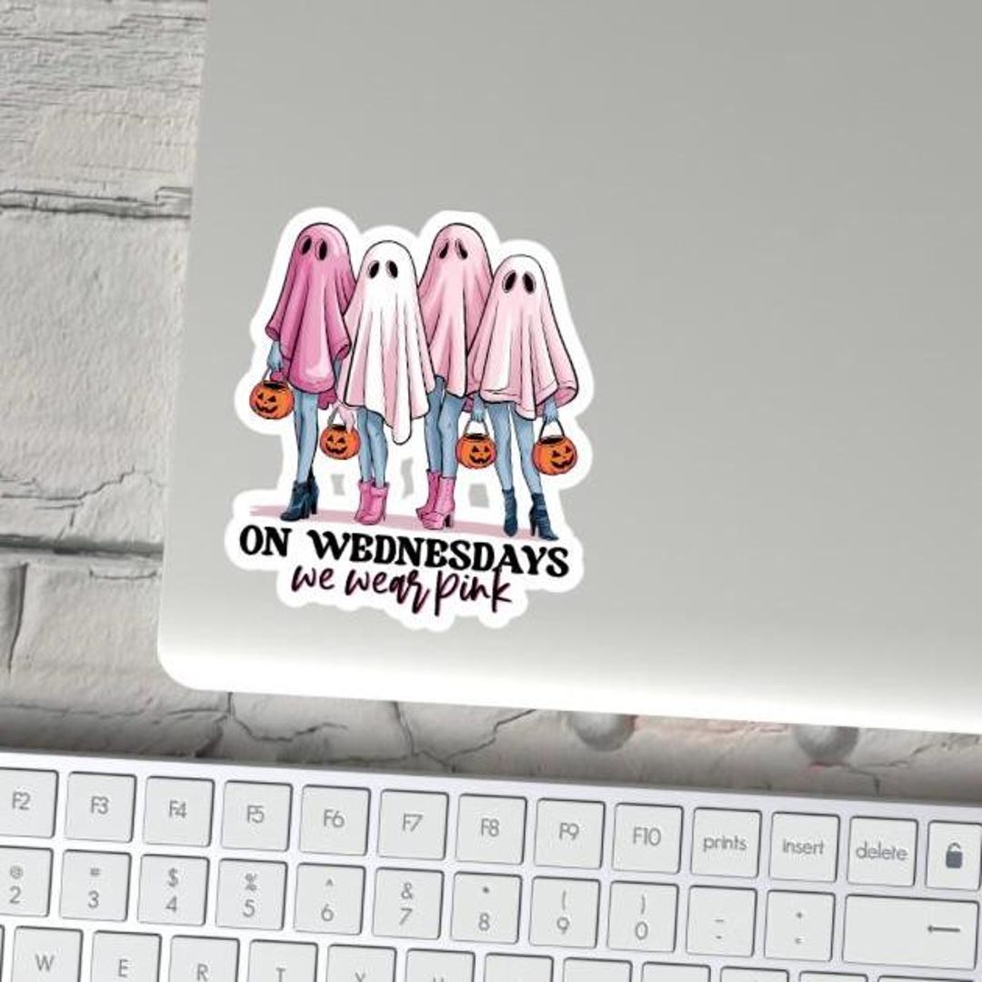 On Wednesdays We Wear Pink Sticker - Pink Ghosts Stickers, Mean Girls ...