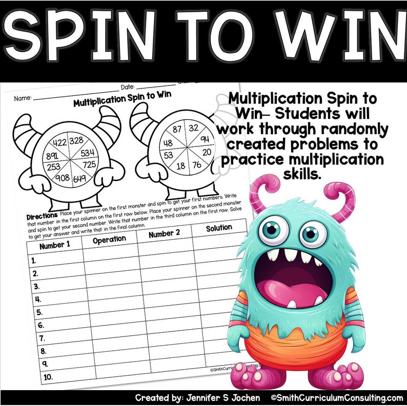 Monster Multiplication Worksheets: 2 & 3 Digit Practice (printable) - Etsy