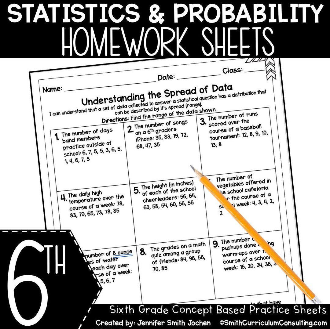 6th Grade Statistics and Probability Homework Sheets - Practice Sheets ...