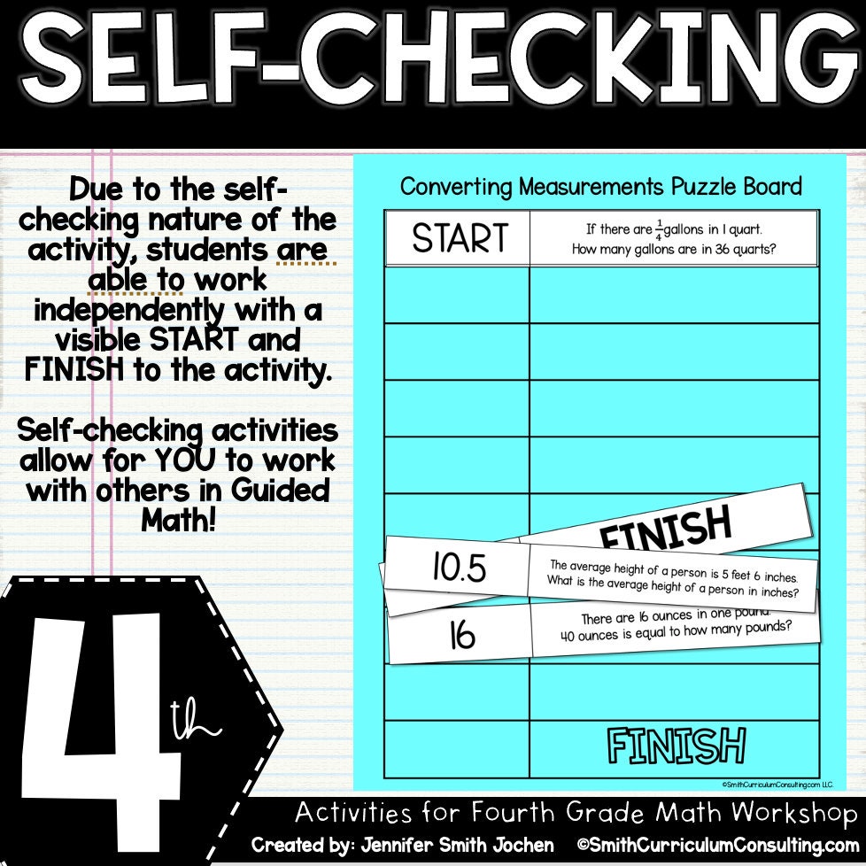 4th Grade Start to Finish Puzzles Self Checking Math Station Math Game ...