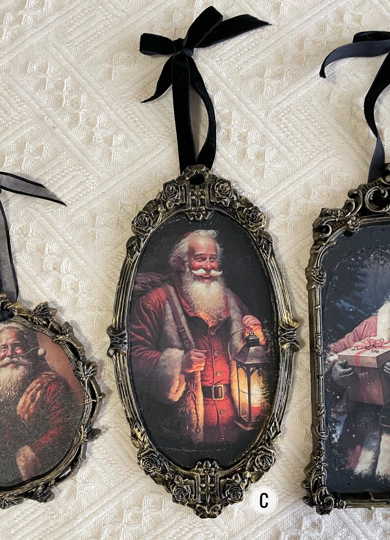 Moody Santa Frame. Large Dark Academia Ornament. Vtg Aesthetic Santa ...