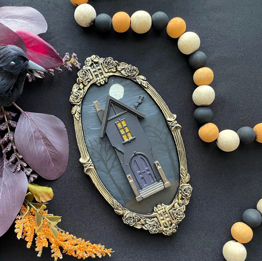 Mini Haunted House. Spooky. Halloween. Ornate Frame. Oval Frame. Arch ...
