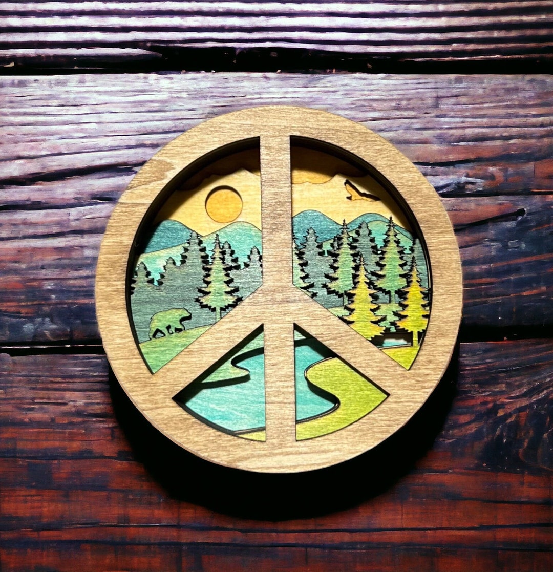 3D Layered Mountain Peace Sign Wall Art: Nature-inspired Wood Decor for ...