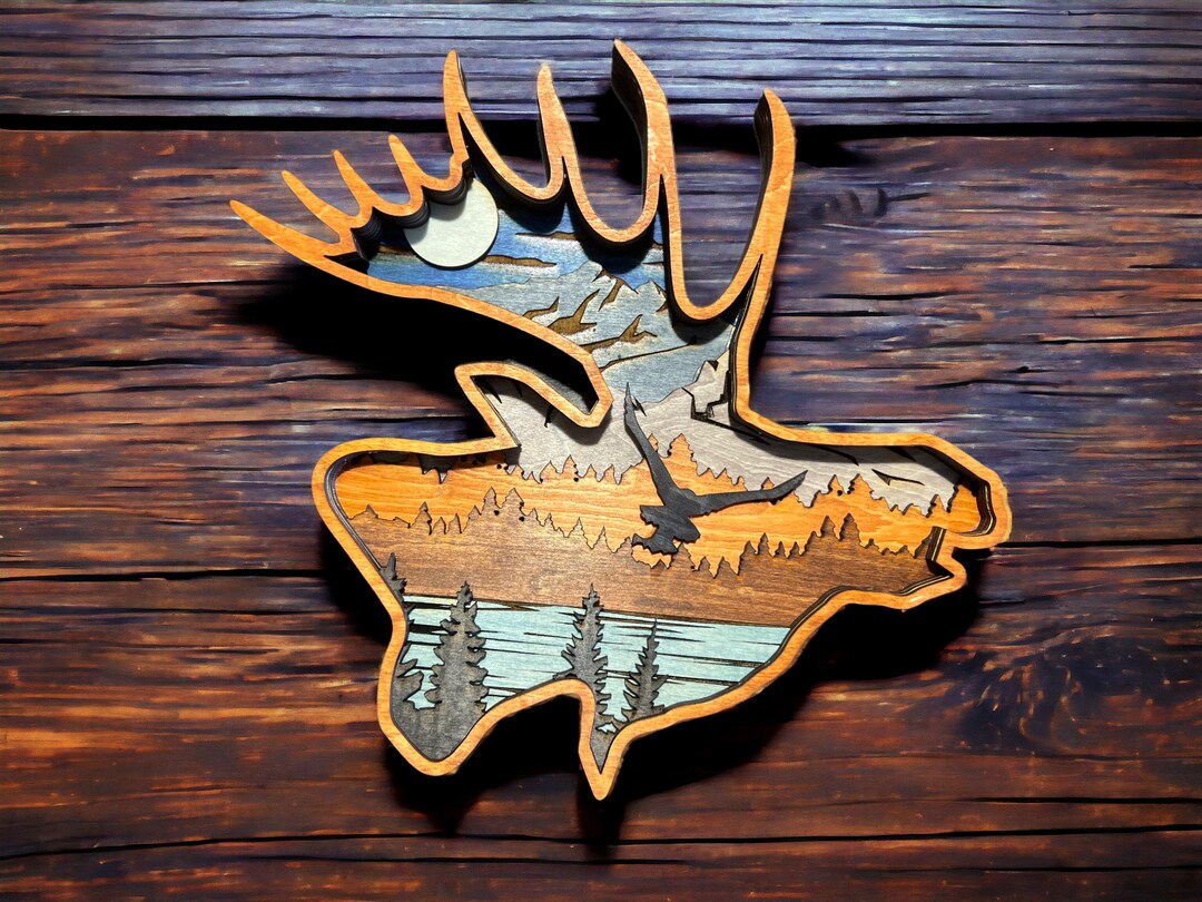 3D Layered Wood Moose Wall Art - Nature-inspired Decor for Lakehouse ...
