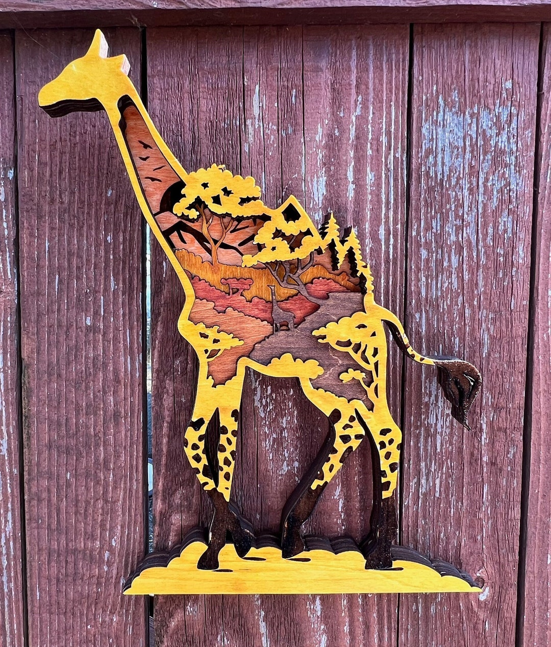 Laser-engraved Wooden Giraffe Wall Art: Handcrafted African Safari ...