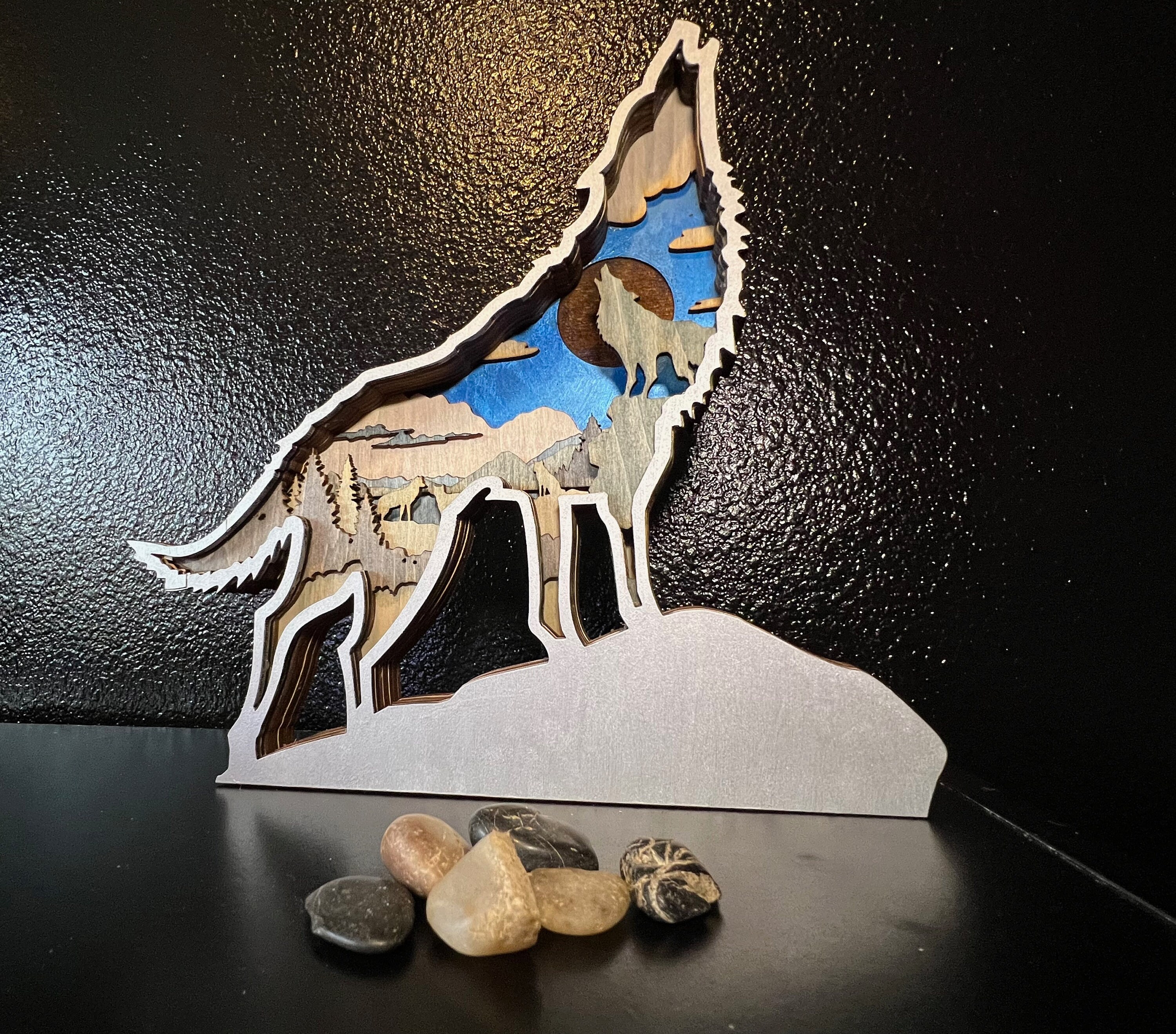 Laser Engraved Wooden Wolf Art Howling Wolf Moon Wall Decor - Etsy