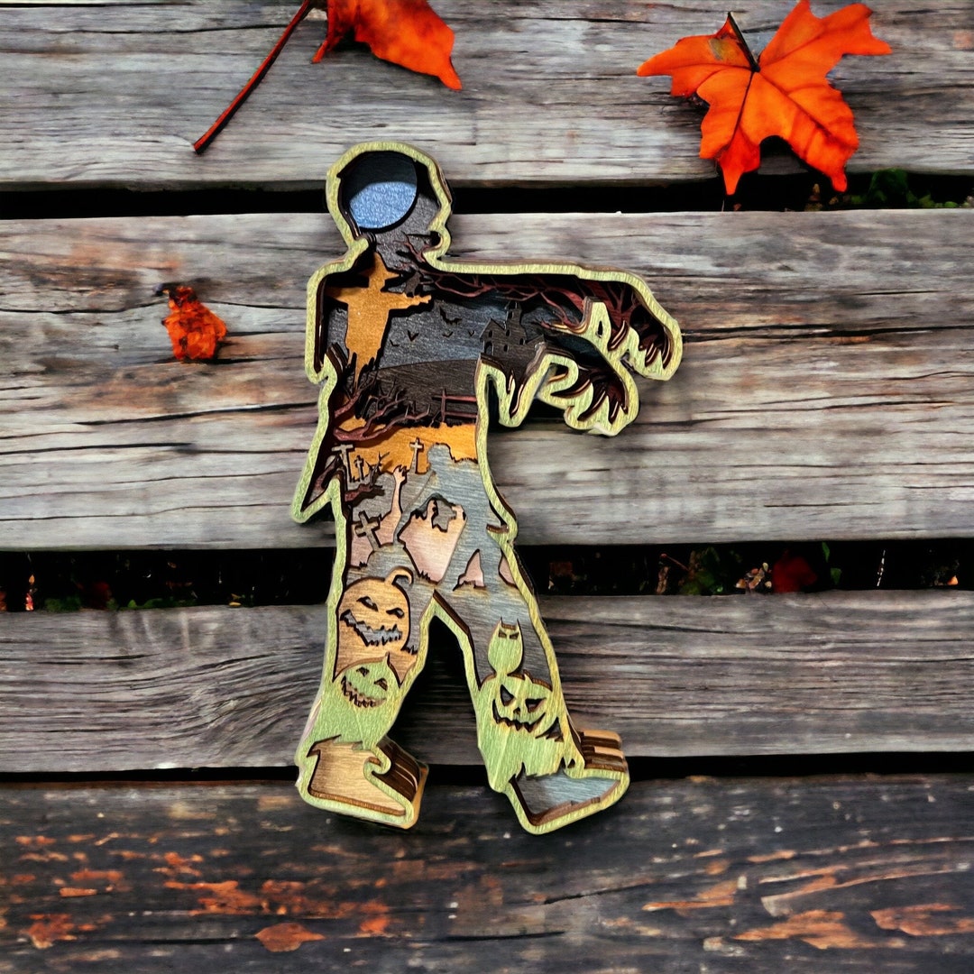 Spooky Halloween 3D Zombie Scarecrow Wall Art - Unique Wood Decor for ...