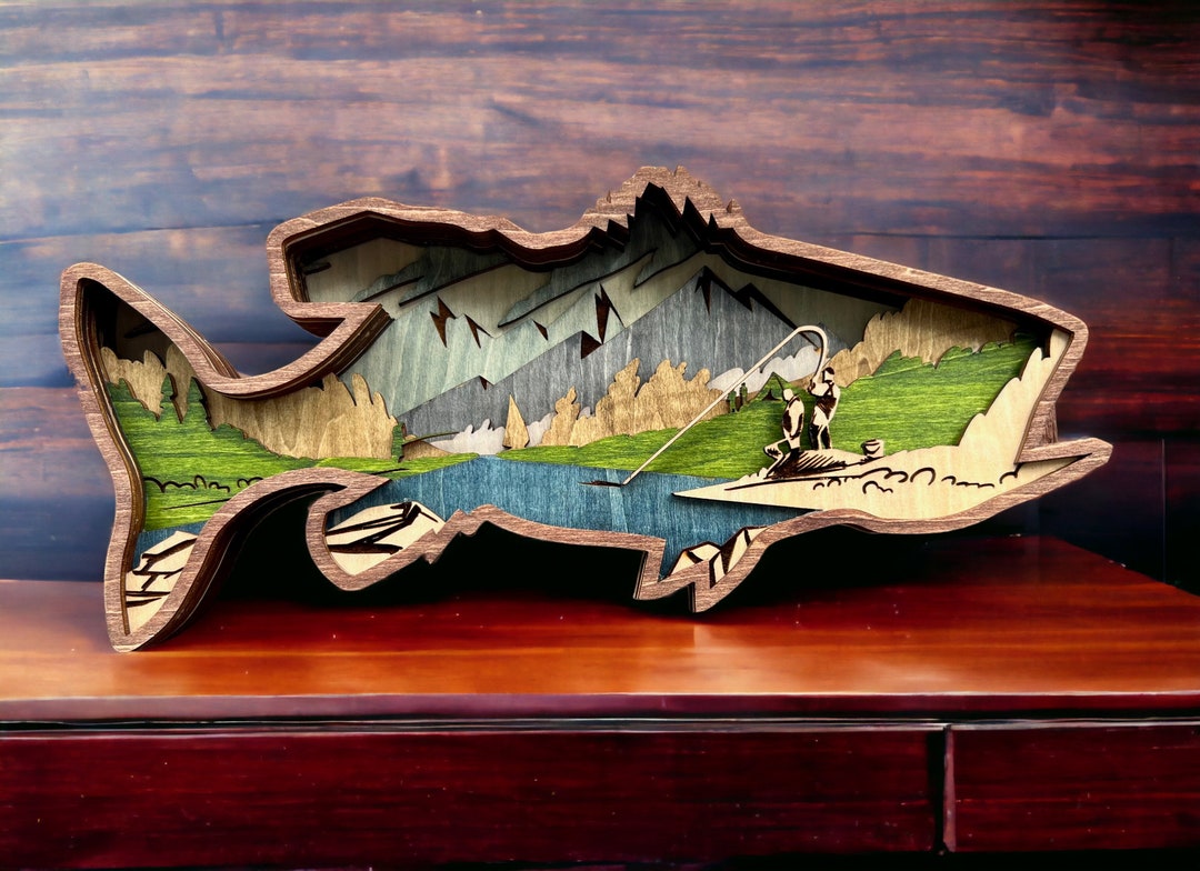 3D Layered Wood Bass Fishing Wall Art - Rustic Home Decor Gift for ...