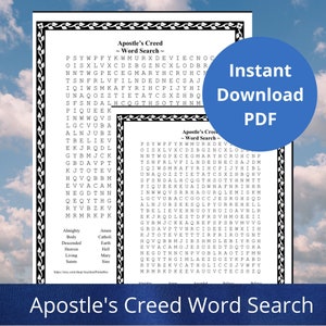 Apostles' Creed Word Search Printable Christian Game Instant Download ...