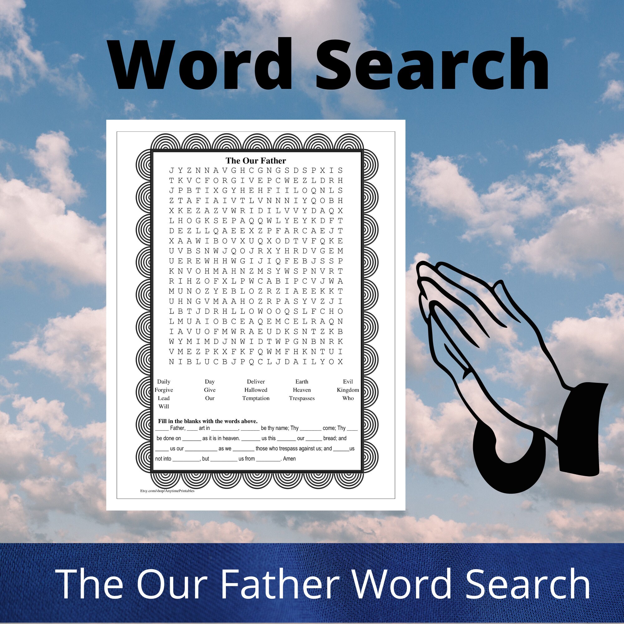 The Lord's Prayer Word Search | Our Father Instant Download Printable ...