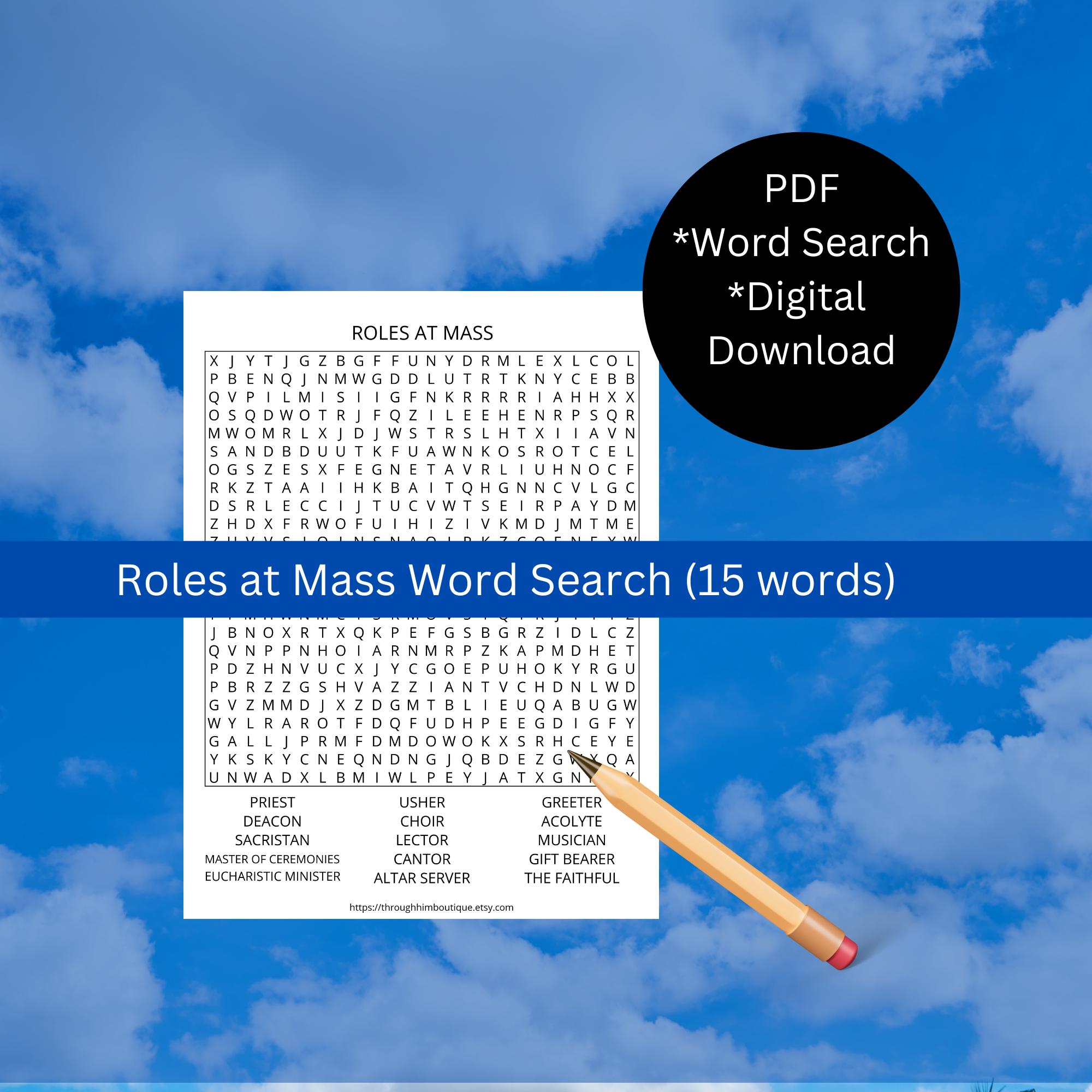 Roles at Mass Word Search Printable Christian Game Liturgical Roles ...