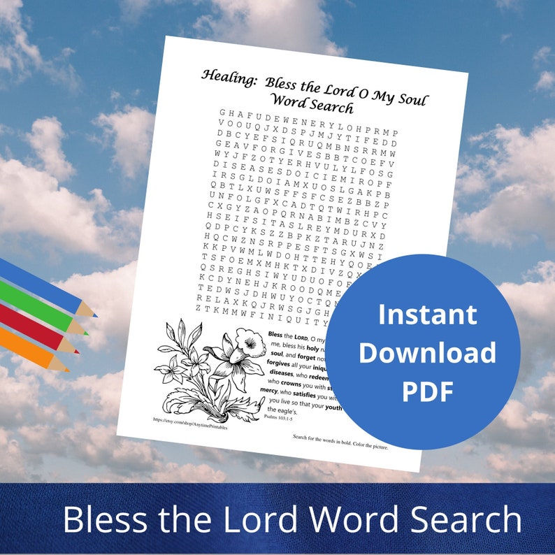 Bible Verse Word Search Printable, Bless the Lord O My Soul, Healing ...
