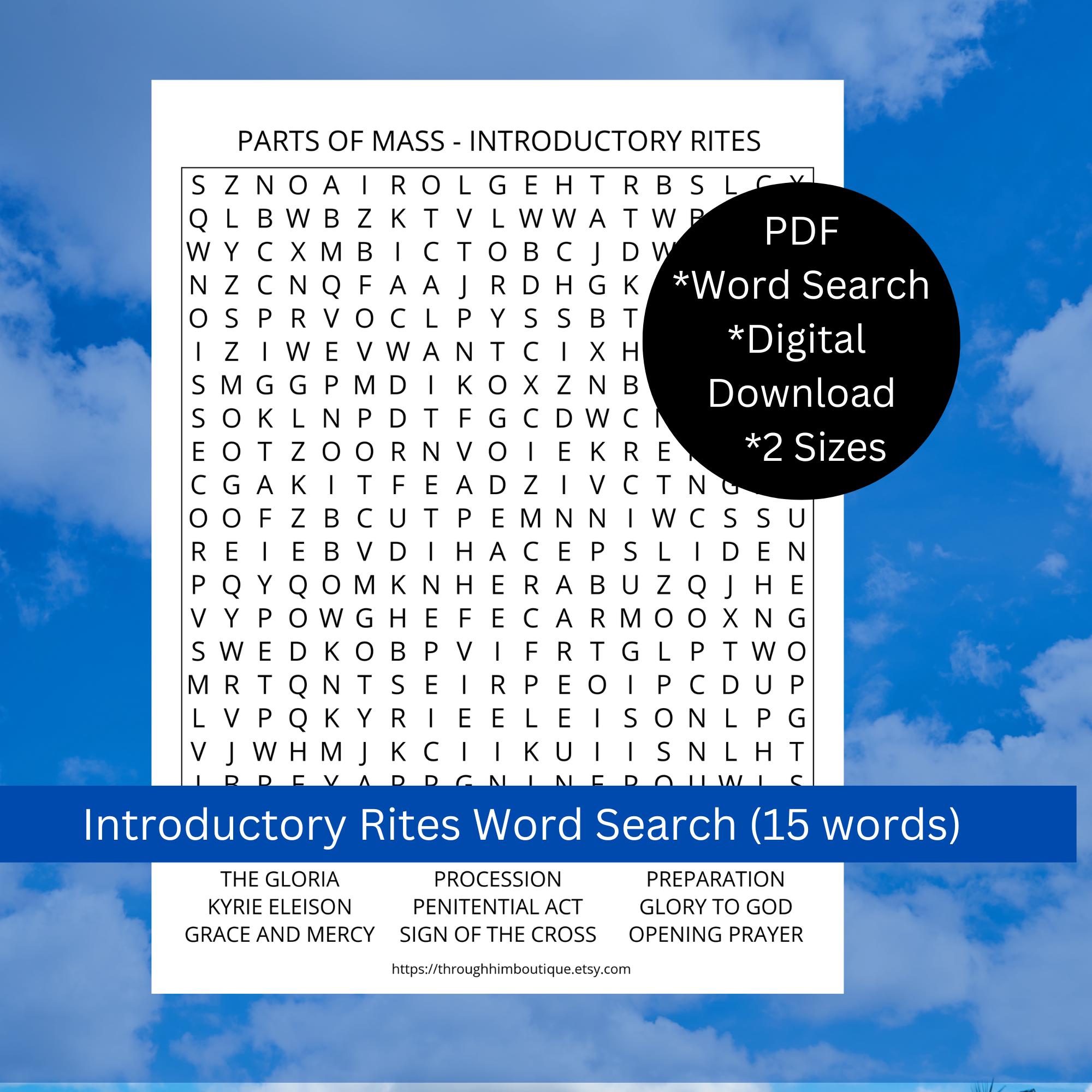 Parts of Mass - Introductory Rites Word Search Printable Christian Game ...