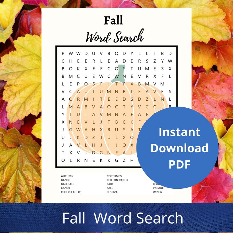 Fall Word Search | Instant Download Printable | Fall Printable Games - Etsy