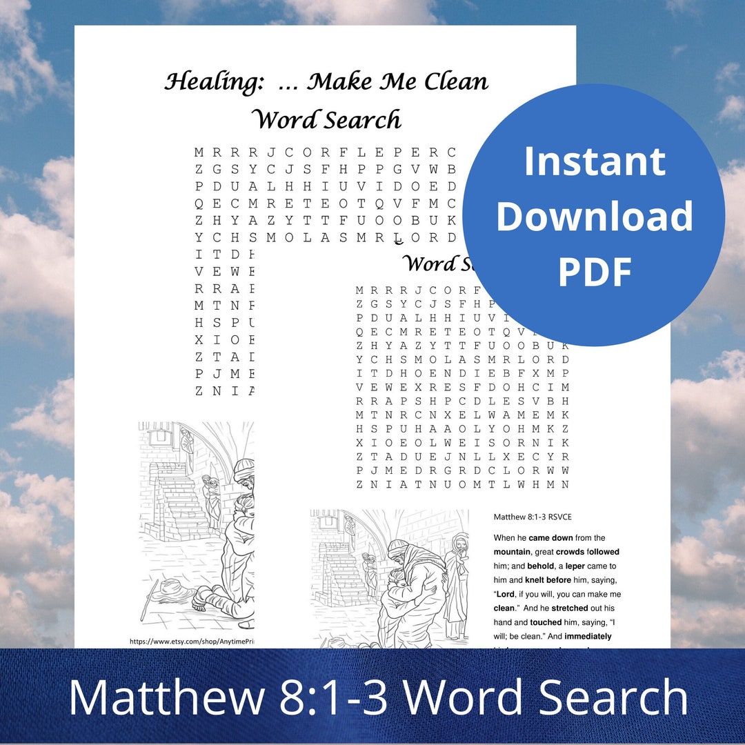Healing Bible Verse Word Search Game, Matthew 8:1-3, Printable ...
