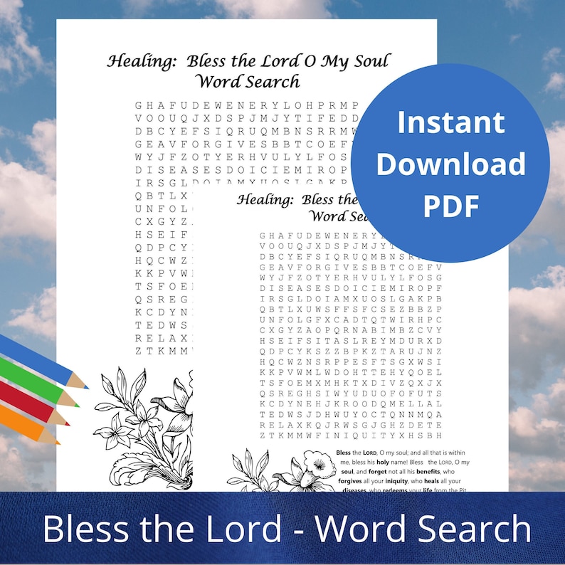 Bible Verse Word Search Printable, Bless the Lord O My Soul, Healing ...